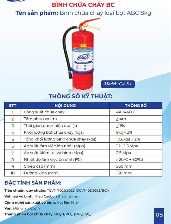 Bình chữa cháy loại bột ABC 8kg - Thiết Bị Chữa Cháy Bình Dương